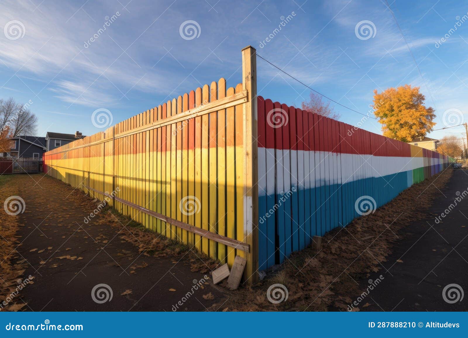 Wide Angle of a Fence Half-painted, Showing Progress Stock Photo ...