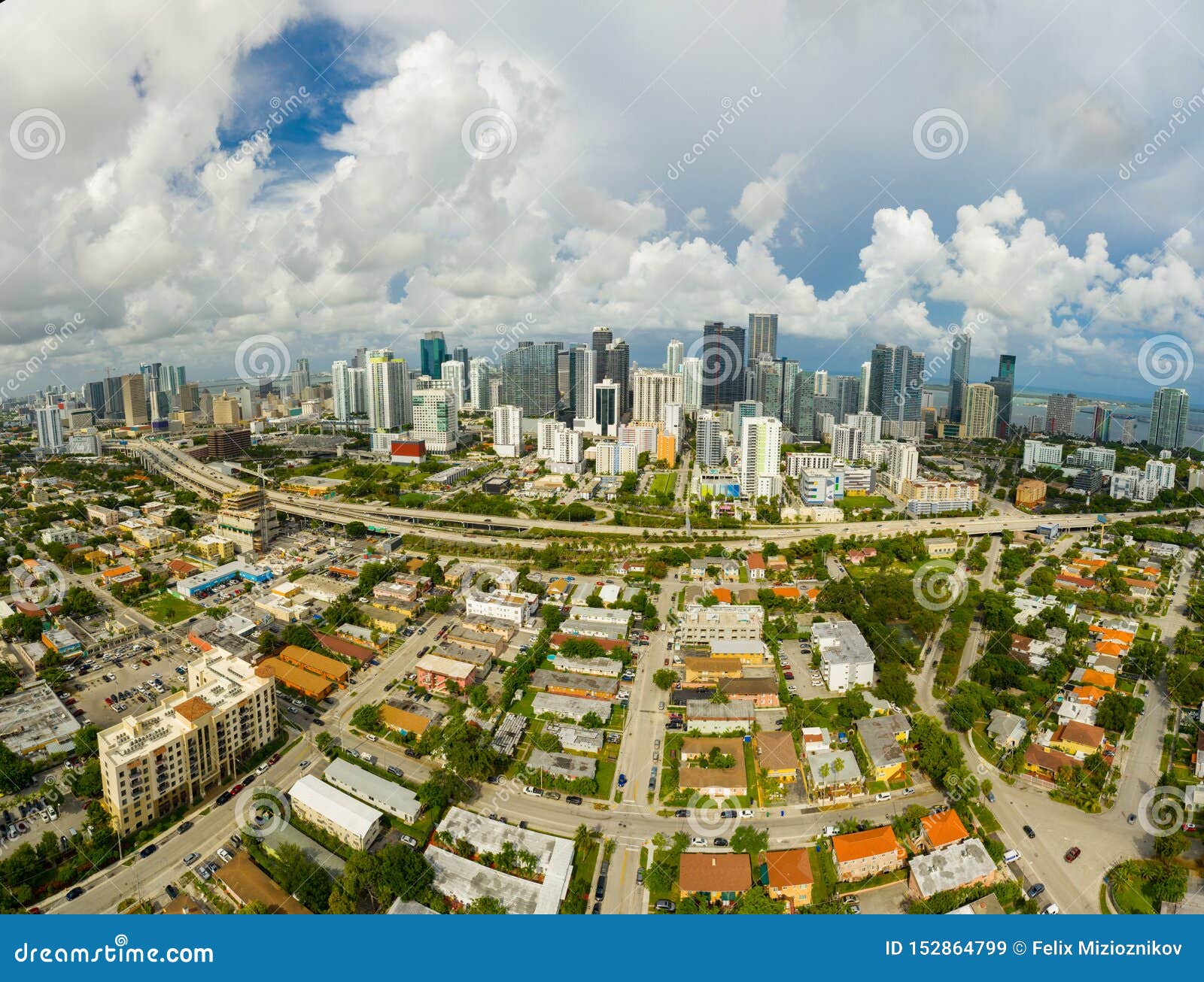 Wide Angle Fisheye Panorama of Brickell Miami from West Side Stock ...