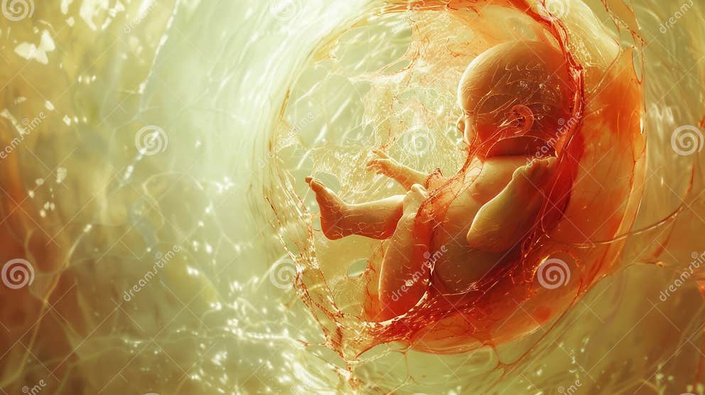 Wide Angle Illustration Of A Fetus In The Amniotic Sac A Glimpse Into Early Human Development1