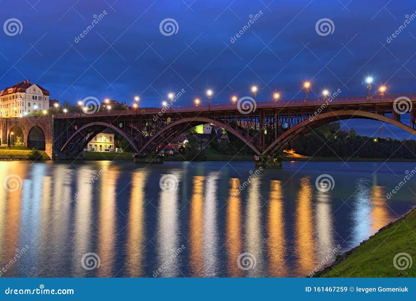 Wide Angle Landscape View of Old Bridge Also Named the State Over Drava ...