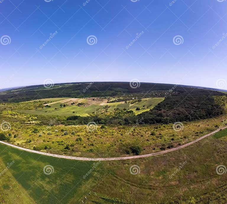 Wide Angle Panorama of Fields and Bush Aerial View Stock Photo - Image ...