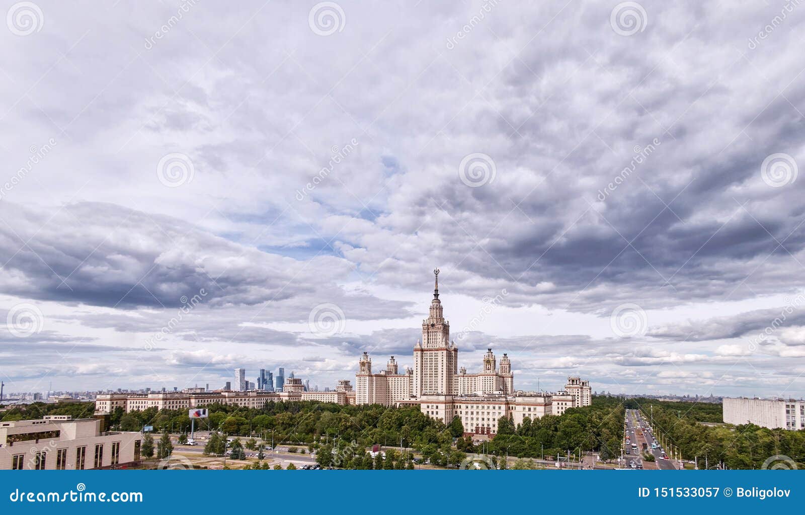 Wide Angle Panoramic View of Moscow University Campus Under Dramatic ...