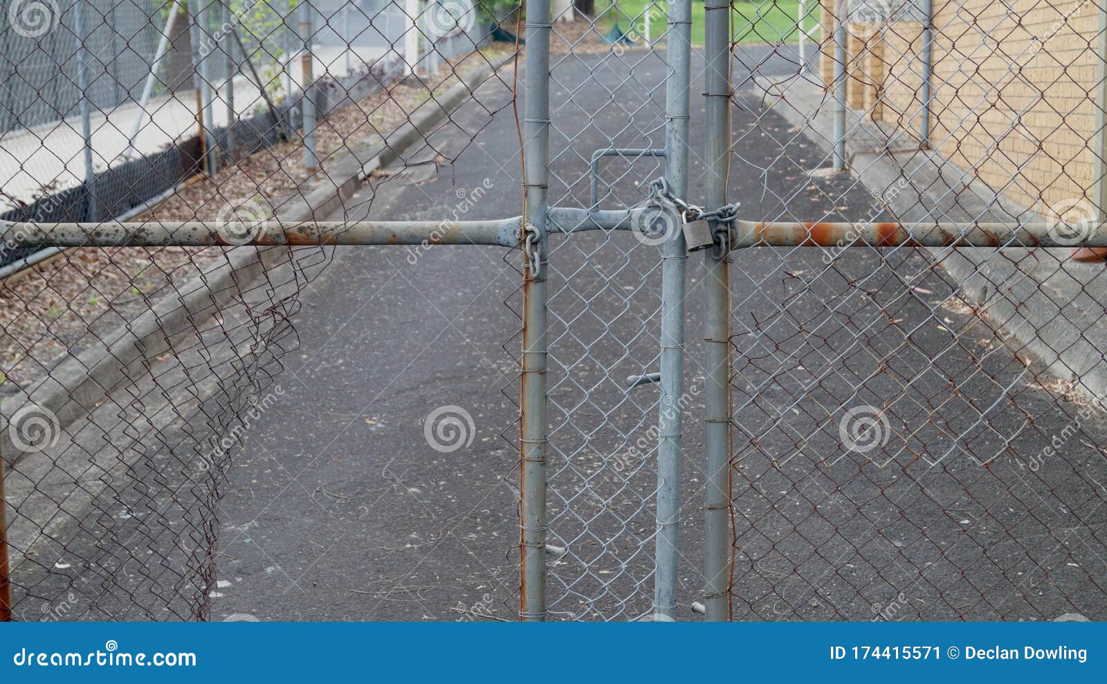 Wide Angle Pointlessly Locked Gate with Chain Link Dammage. Stock Image ...