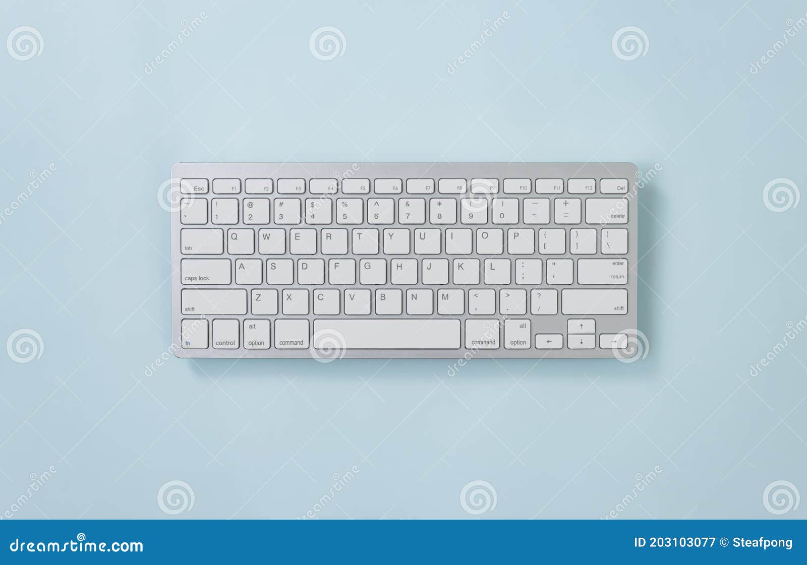 Wide Angle Portable Computer Keyboard on Blue Pastel Minimalist ...