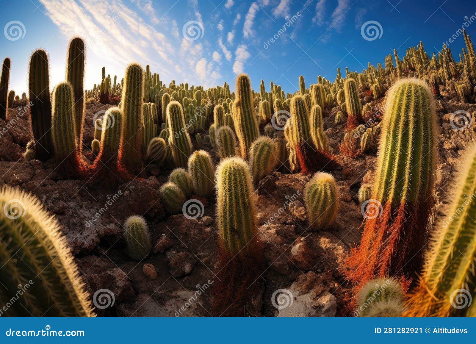 Wide-angle Shot of Cactus Clusters Creating Leading Lines Stock ...