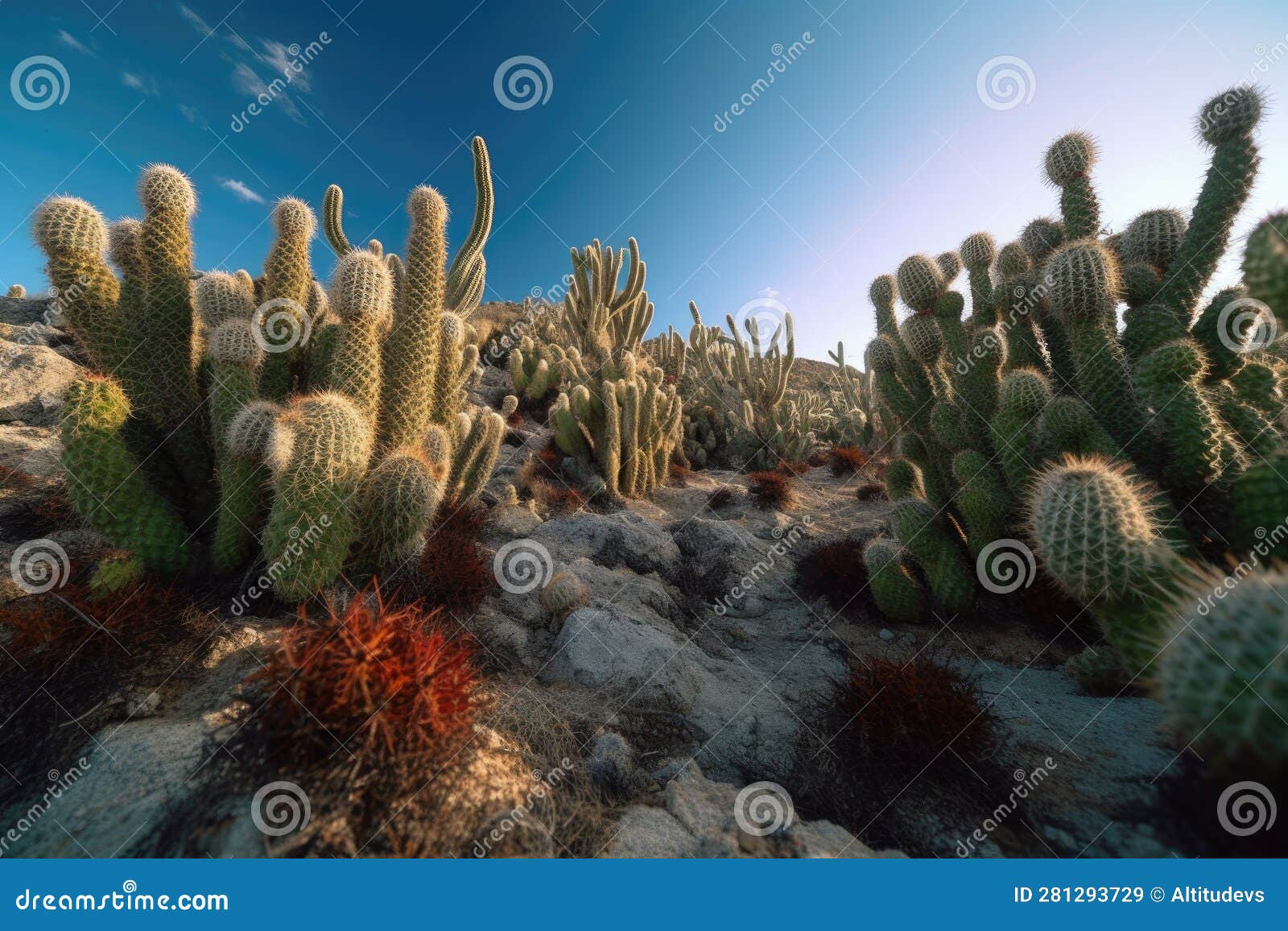 Wide-angle Shot of Cactus Clusters Creating Leading Lines Stock ...
