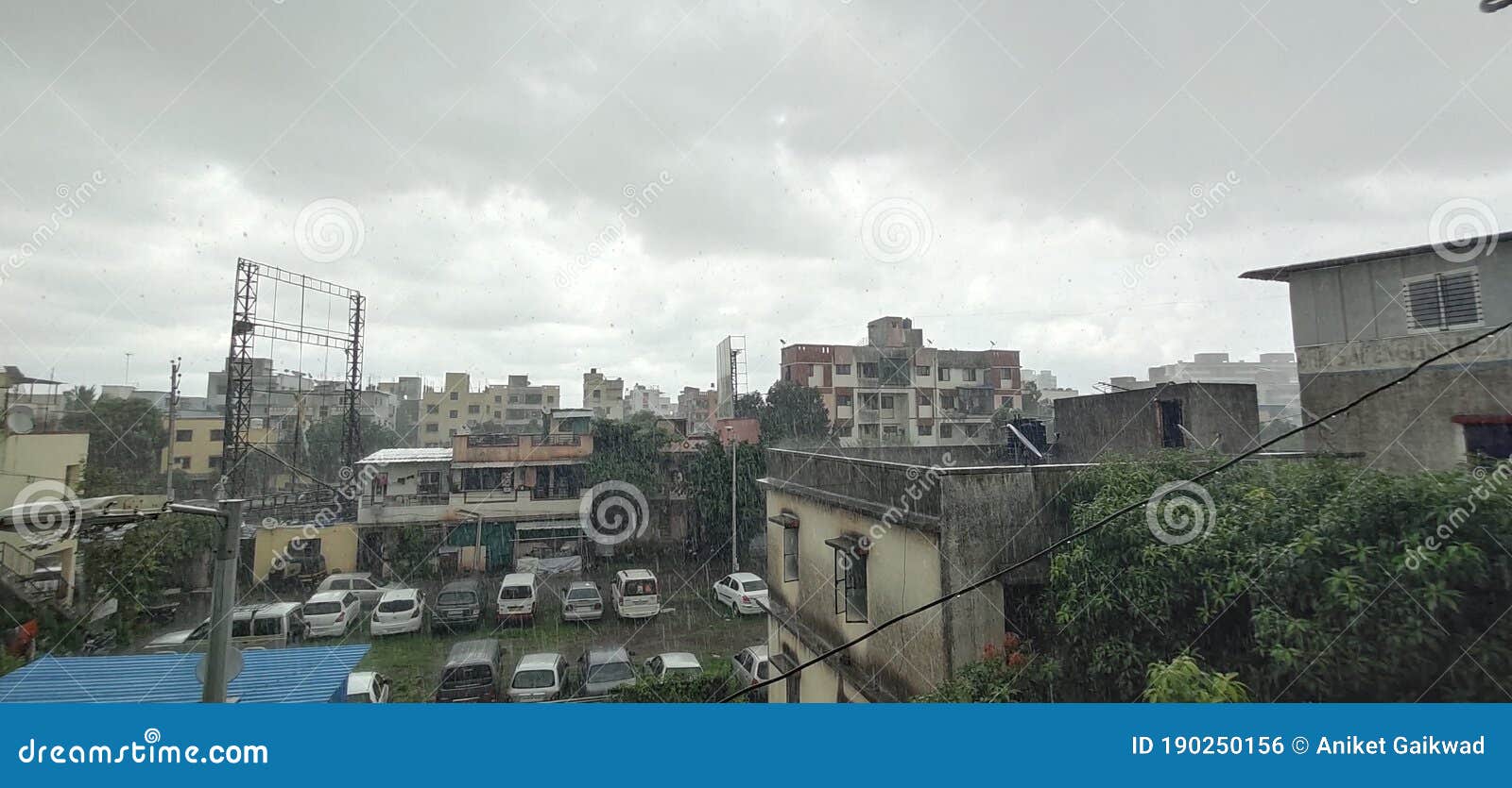 Wide Angle Shot of City in Heavy Rainfall Stock Photo - Image of heavy ...