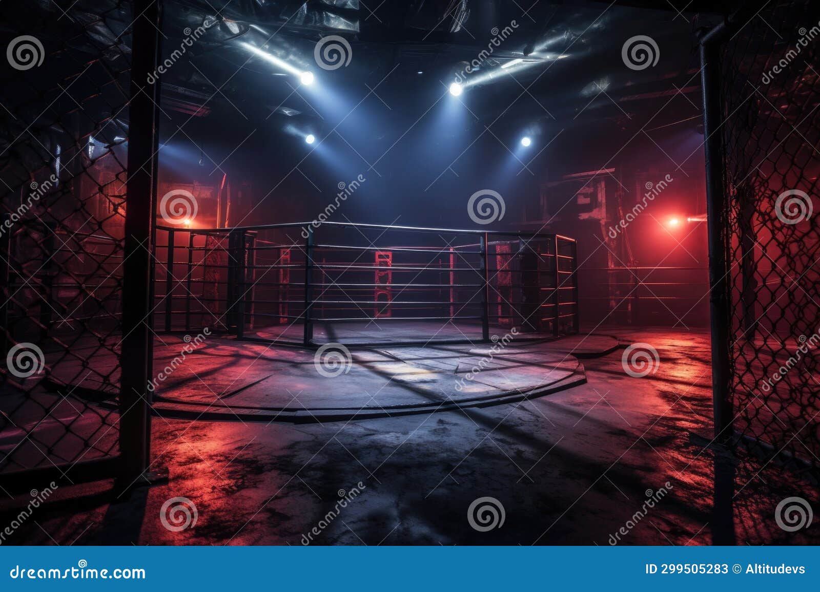 A Wide-angle Shot of an Empty Cage Fight Arena Under Dramatic Lighting ...