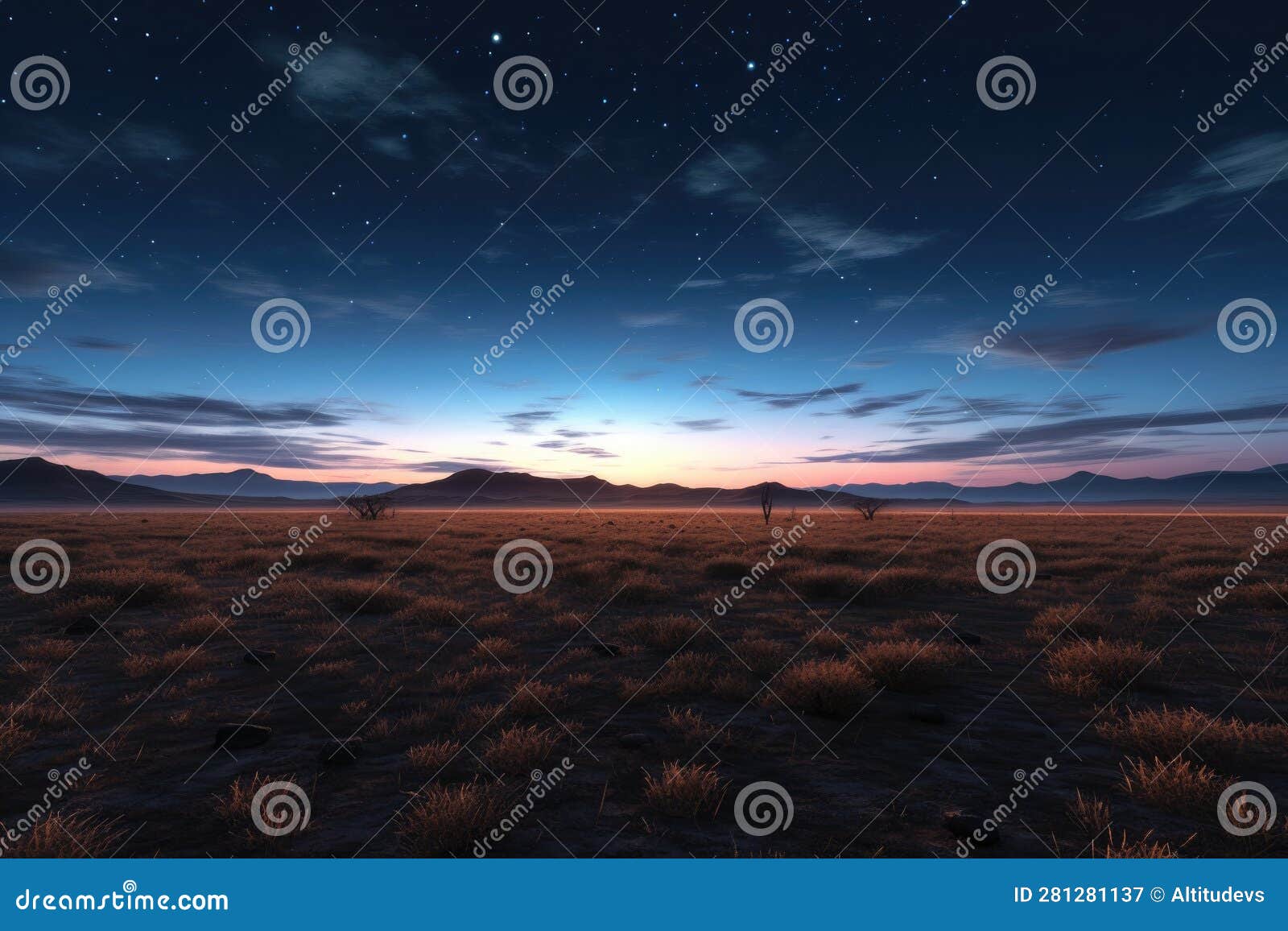 Wide-angle Shot of Endless Plains Under Twilight Sky Stock Illustration ...