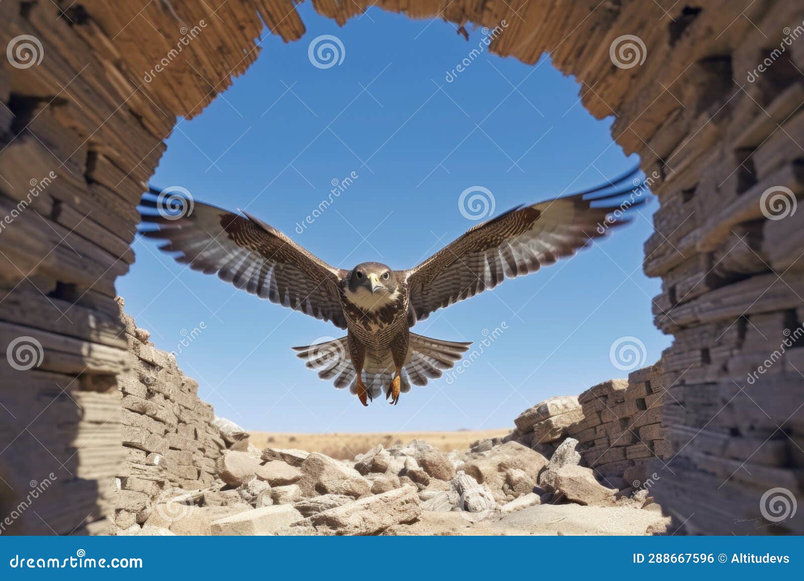 Wide-angle Shot of Falcon in Flight, Focused on a Target Below Stock ...