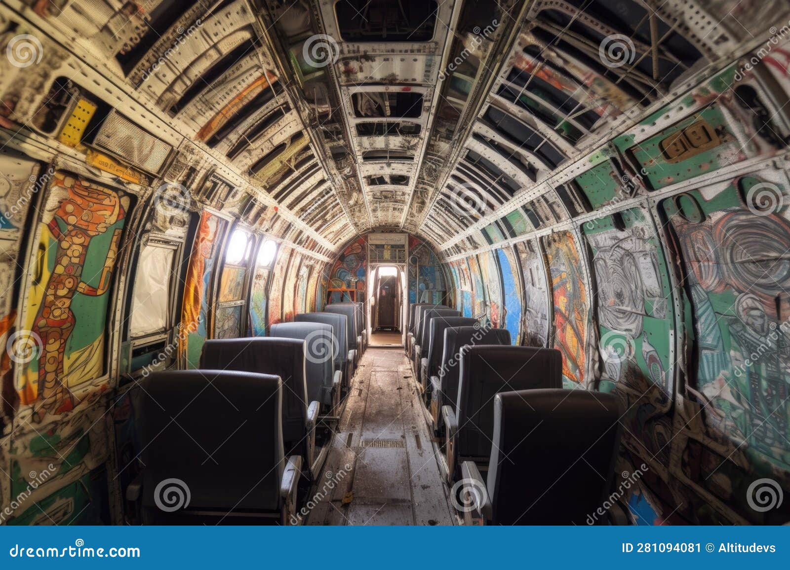 Wide-angle Shot of Graffiti-covered Airplane Fuselage Stock ...