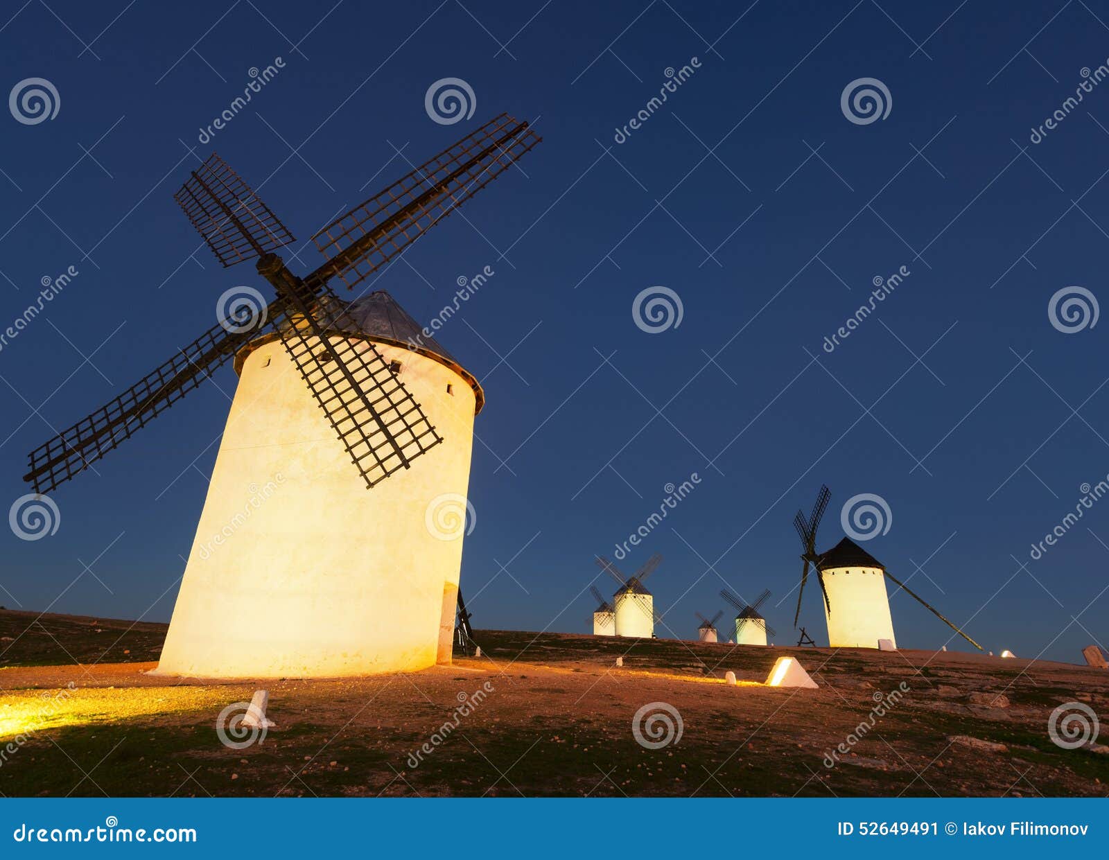 Wide Angle Shot of Group of Windmills in Night Stock Image - Image of ...