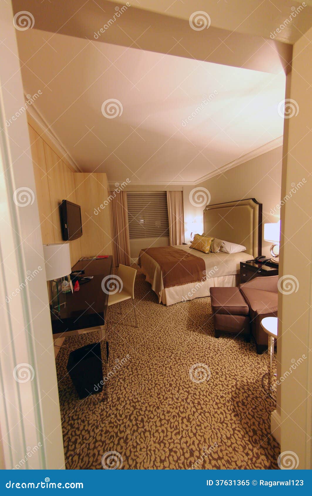 Wide Angle Shot of a Hotel Room Stock Image - Image of headboard, angle ...