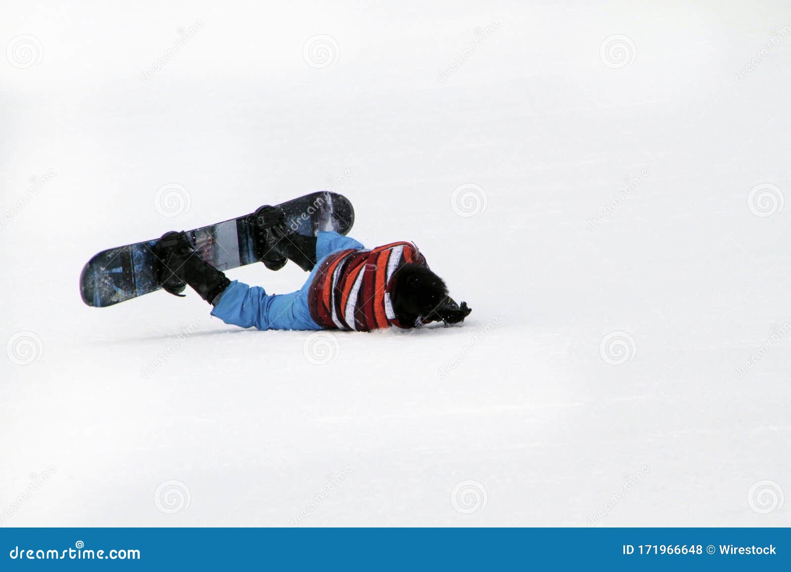 Wide Angle Shot of a Man Fallen on Snow with a Skate Board Stock Photo ...