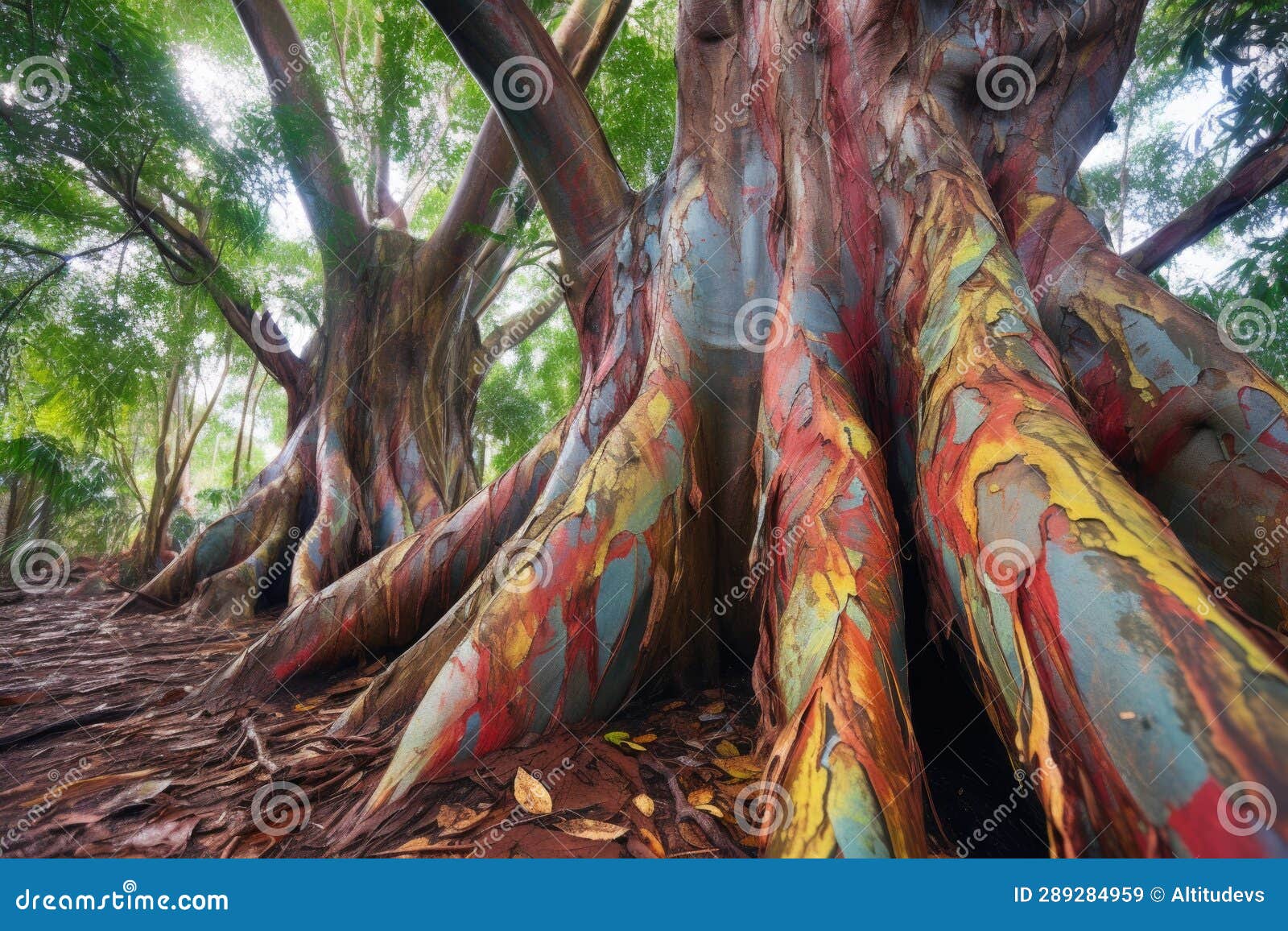 Wide-angle Shot of a Rainbow Eucalyptus Trees Colorful Bark Stock Image ...