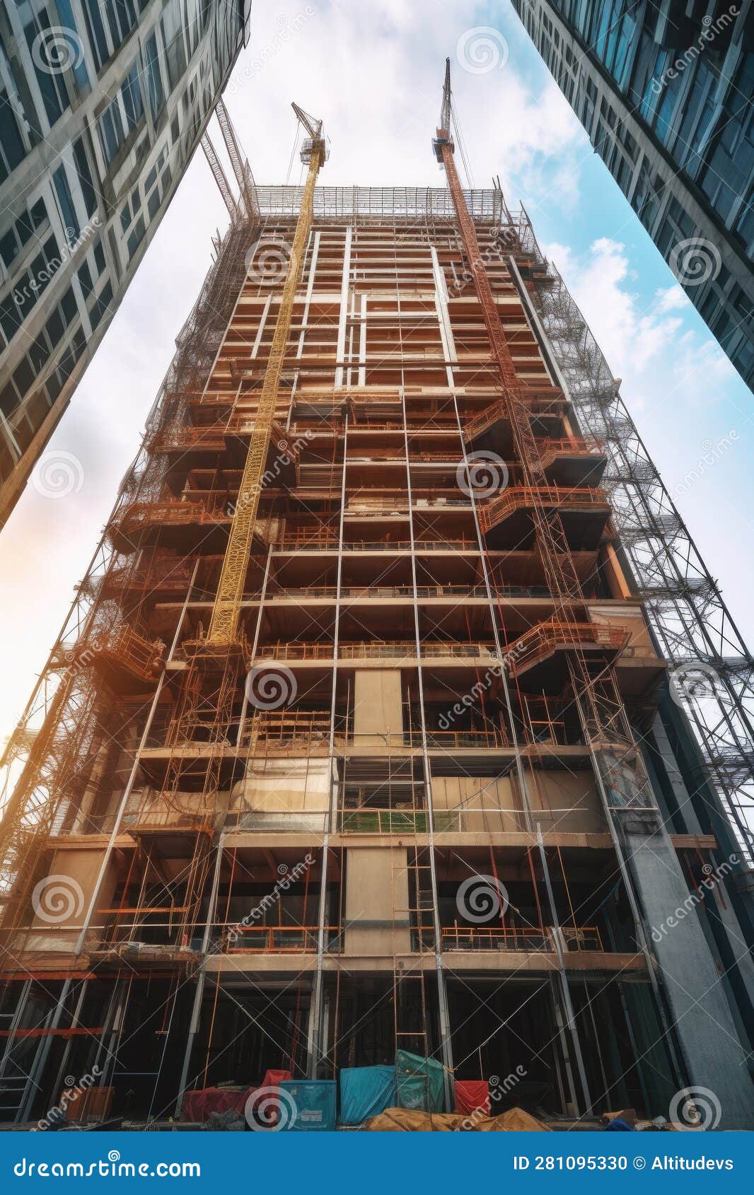 Wide-angle Shot of a Skyscraper Construction in Progress Stock ...