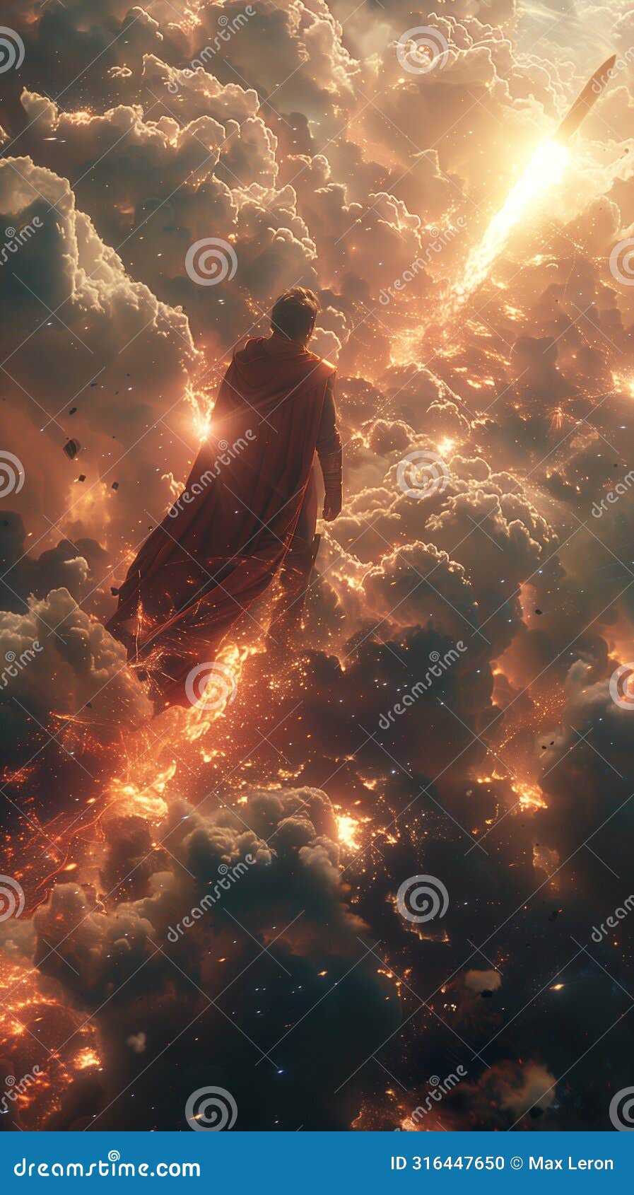A Wide Angle Shot of a Superhero Chasing a Missile through the Clouds ...