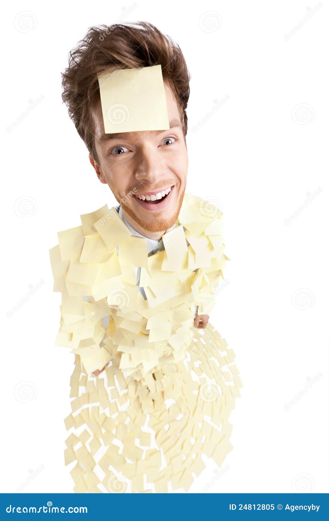 Wide Angle Shot of Young Man with a Sticky Notes Stock Image - Image of ...