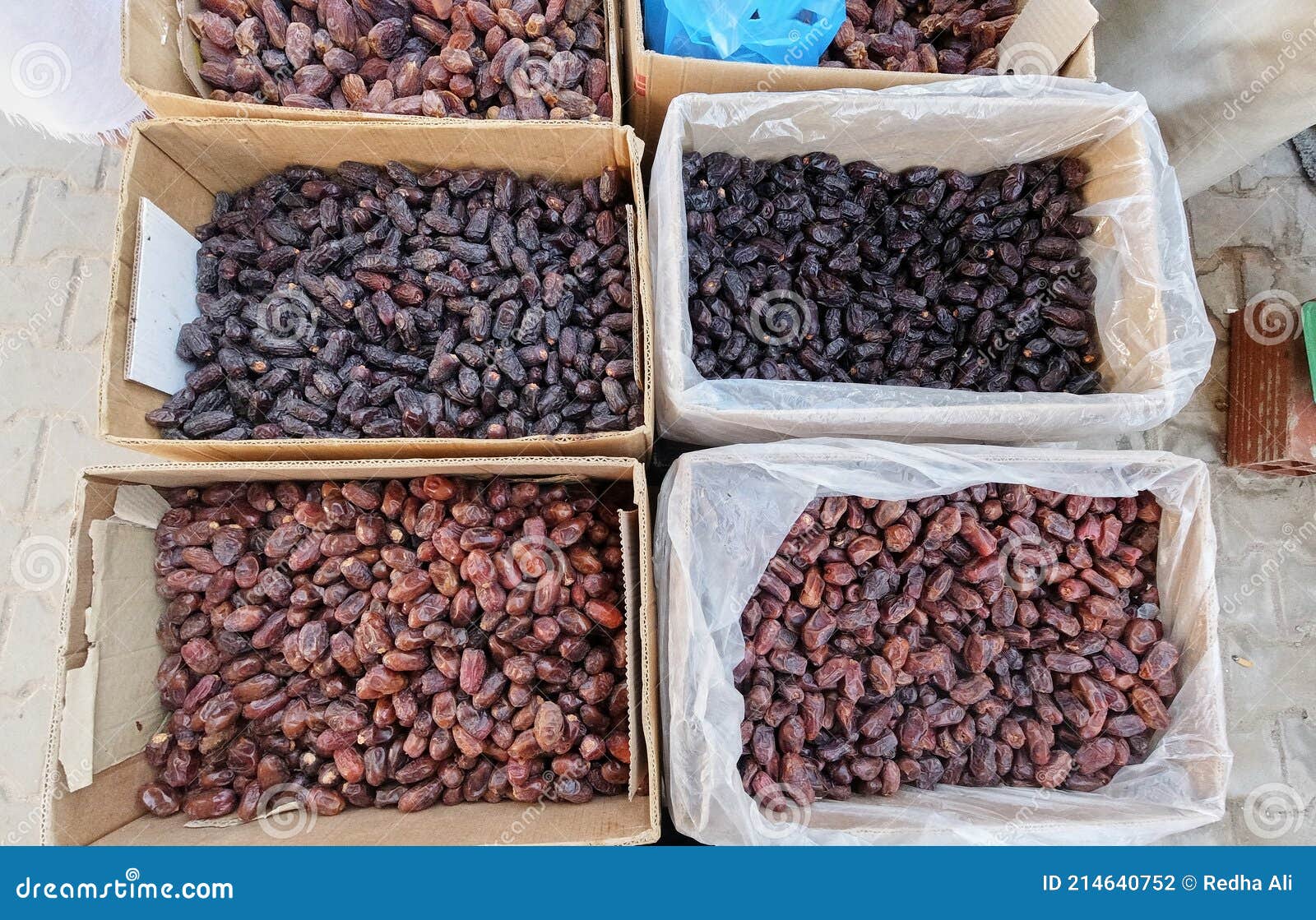 Wide Angle Top View of Multiple Boxes of Dates Stock Photo - Image of ...