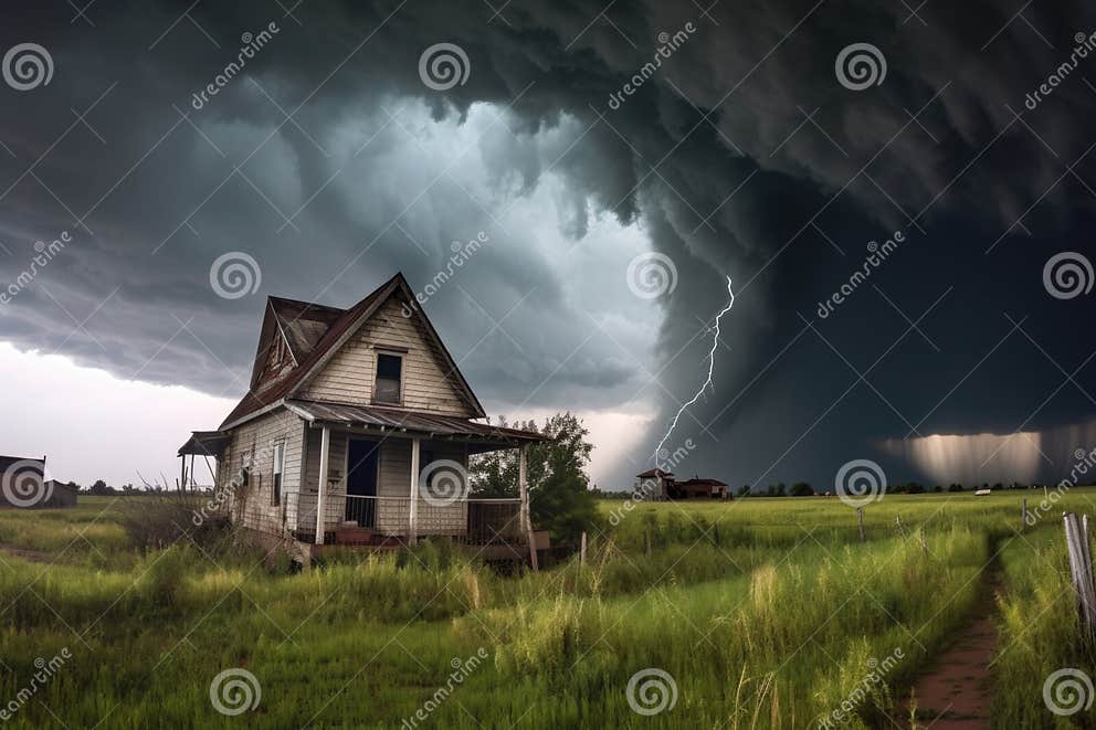 Wide Angle of Tornado with Dramatic Storm Clouds Overhead Stock Photo ...