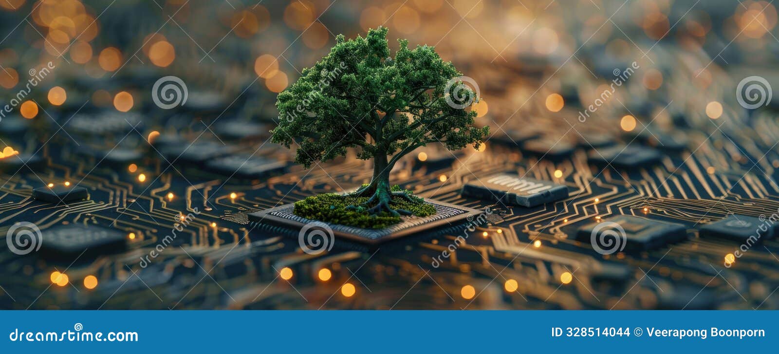 Wide Angle Tree Sapling Growing from Chip Eco-tech Evolution Stock ...