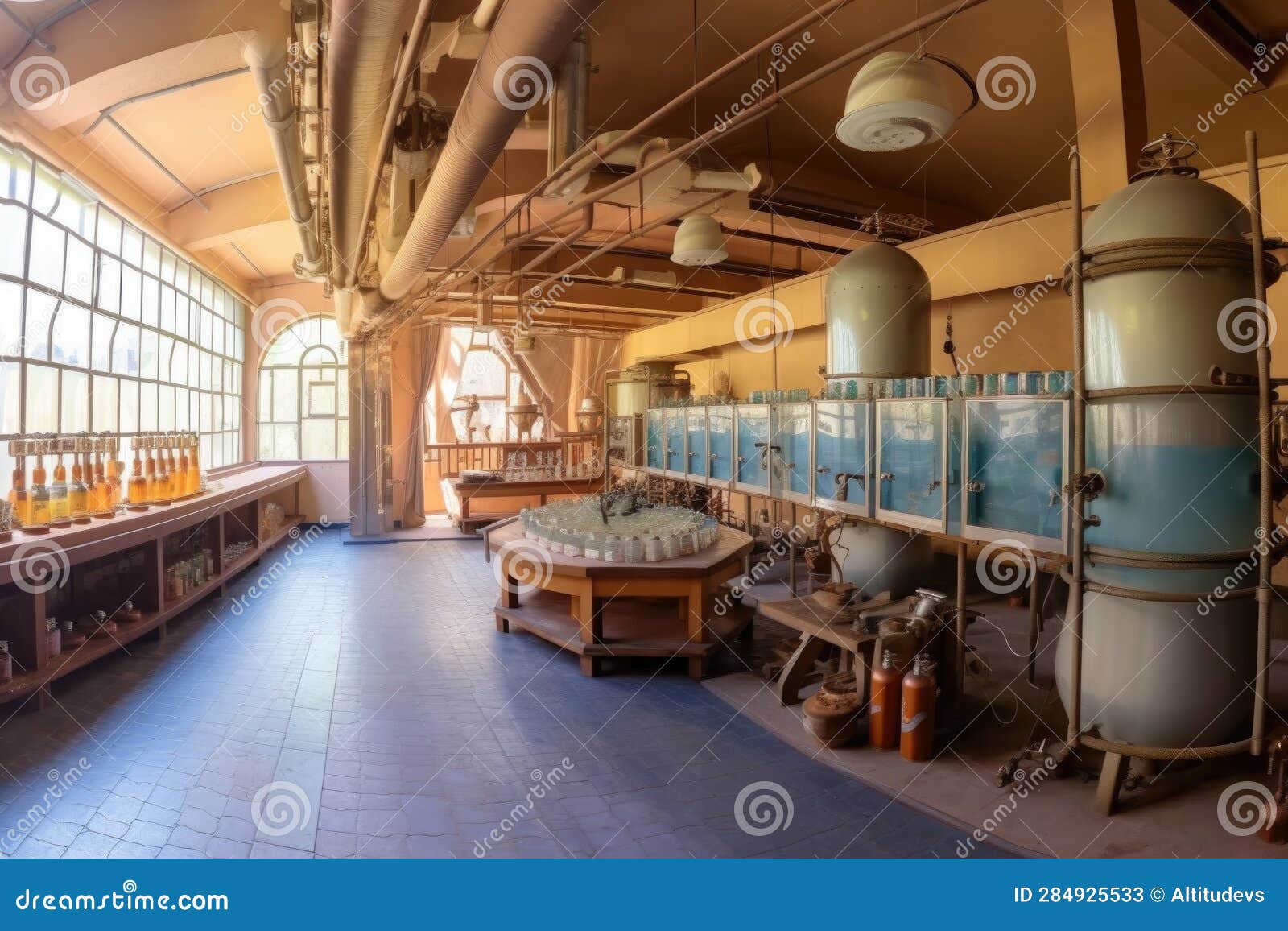 Wide Angle View of a Beer Bottling Factory Interior Stock Image - Image ...