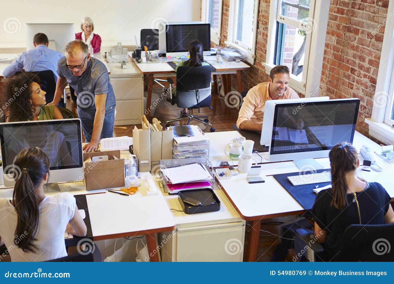 Wide Angle View of Busy Design Office with Workers at Desks Stock Image ...