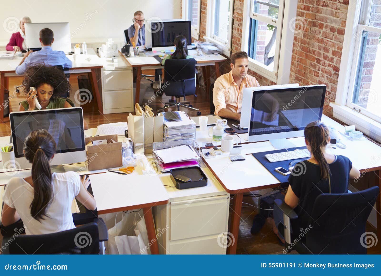 Wide Angle View of Busy Design Office with Workers at Desks Stock Image ...