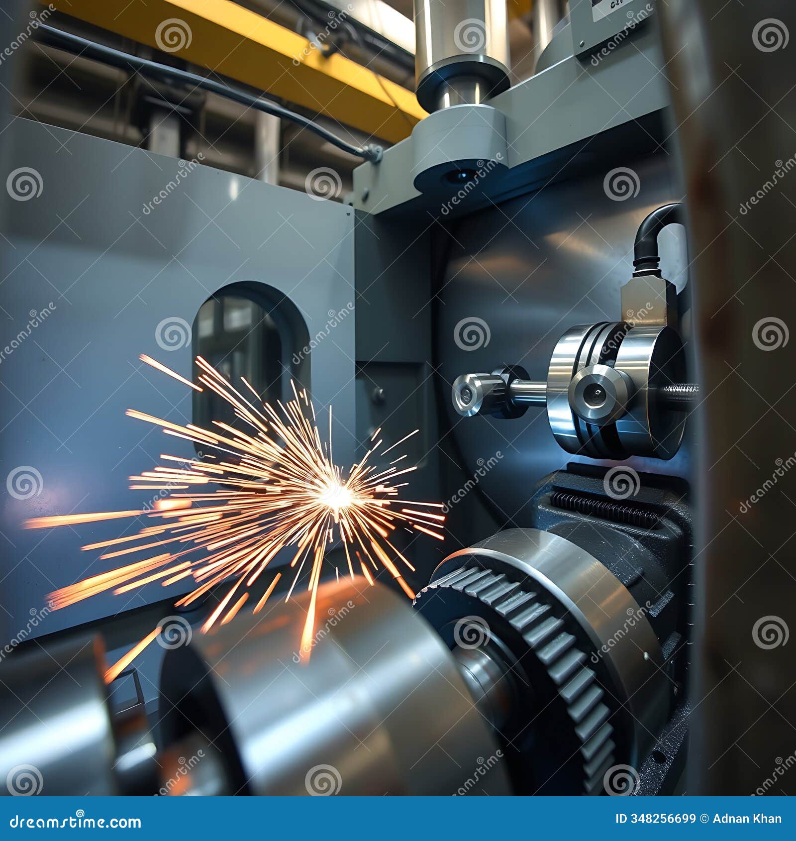 Wide Angle View of a CNC Lathe Machine with a Set of Lathe Tools in ...