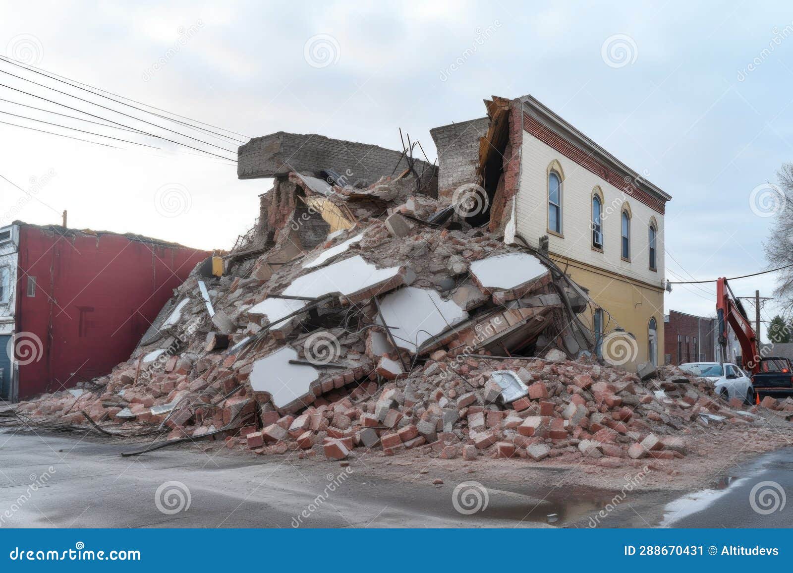 Wide-angle View of a Collapsed Building with Rubble Stock Image - Image ...