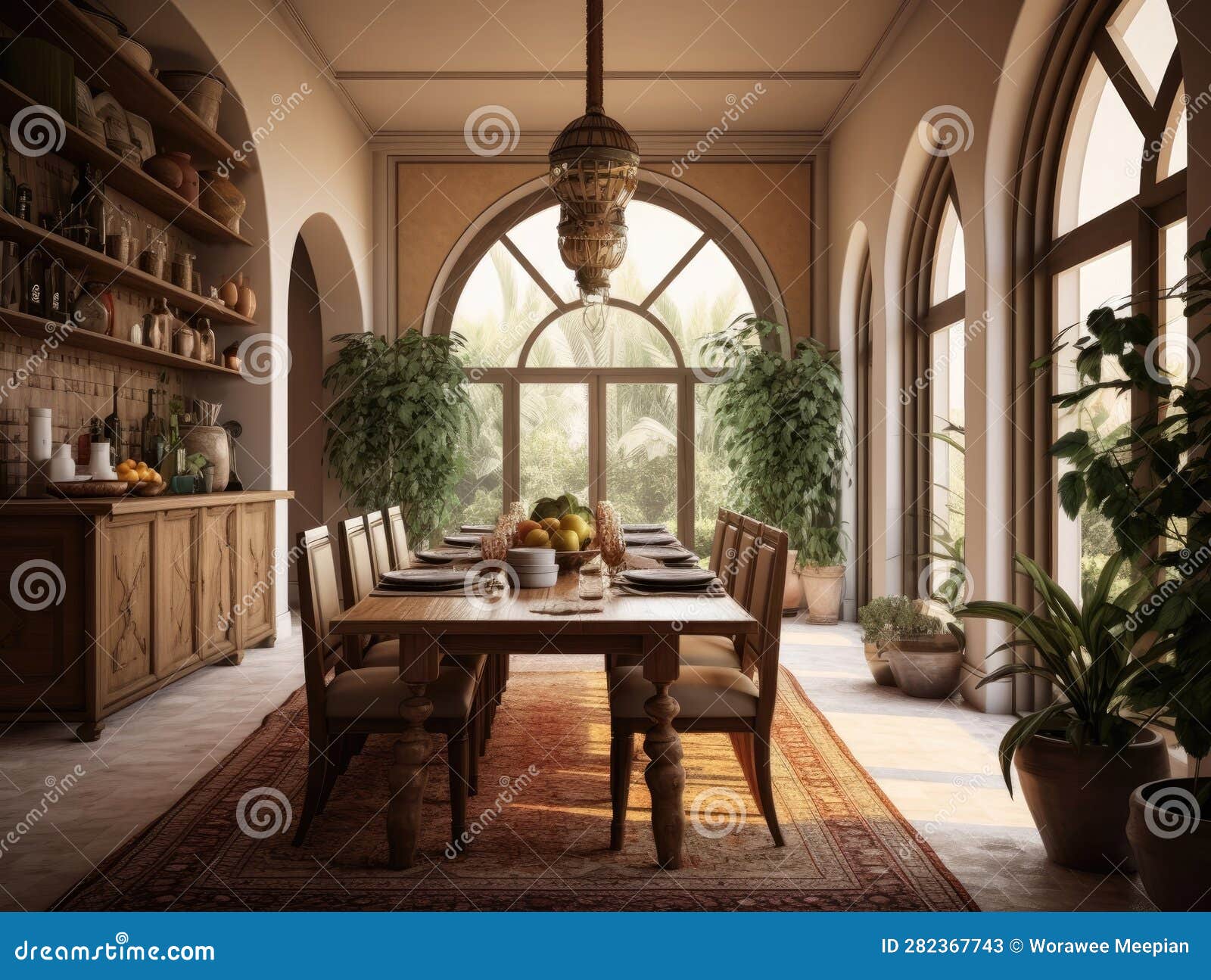 Wide Angle View of a 3D Model Dining Room for Dining Room Mediterranean ...