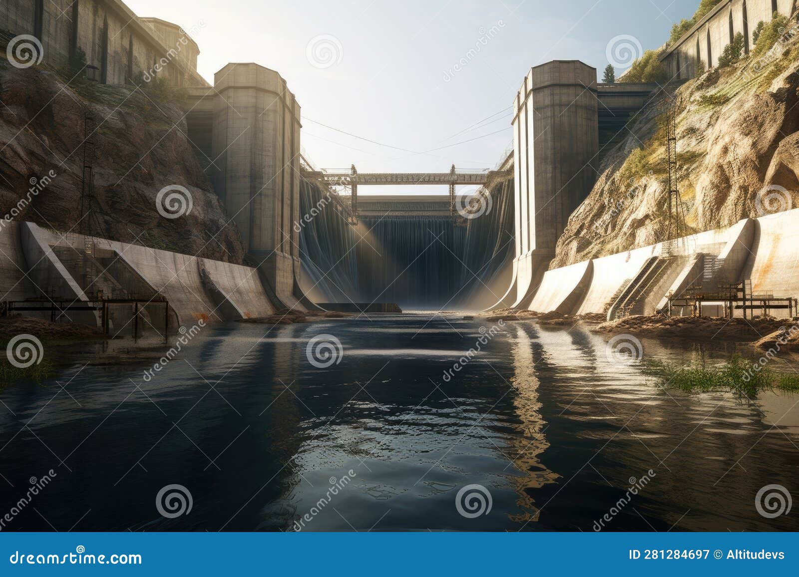 Wide-angle View of a Dam and Its Impact on the Environment Stock ...