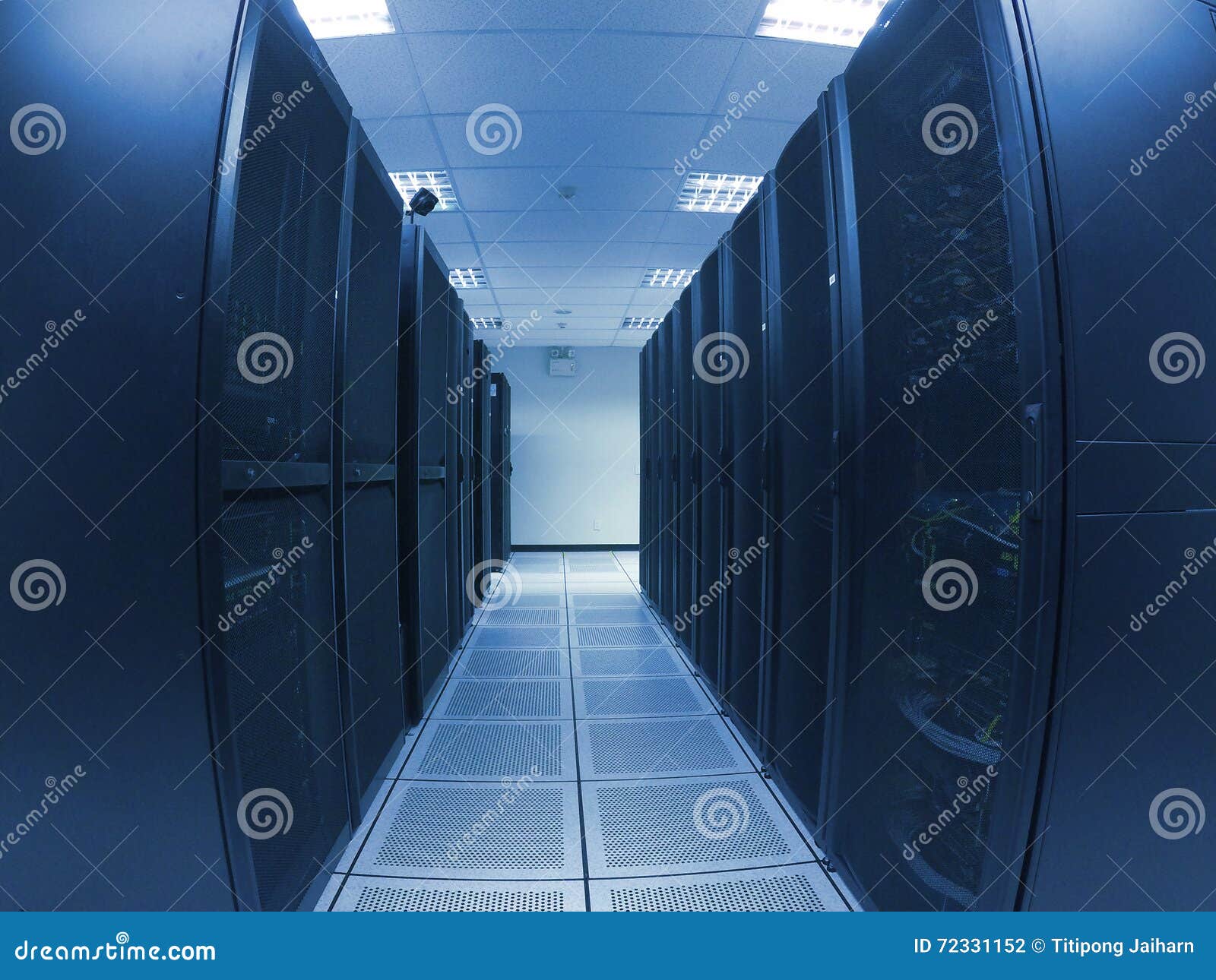Wide Angle View Data Center in Blue Tone Stock Photo - Image of ...