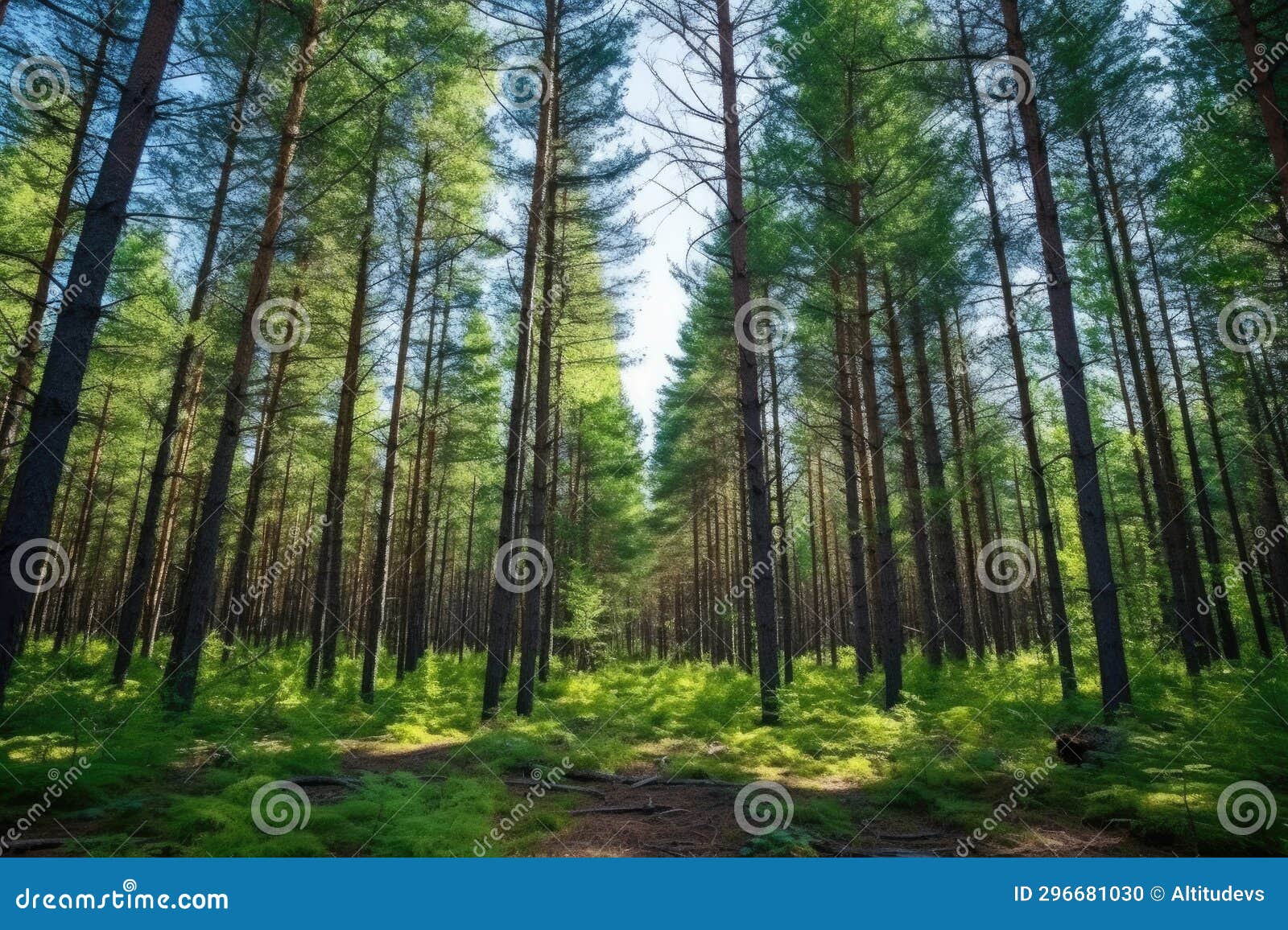 Wide-angle-view of a Dense Pine Forest Stock Photo - Image of angle ...
