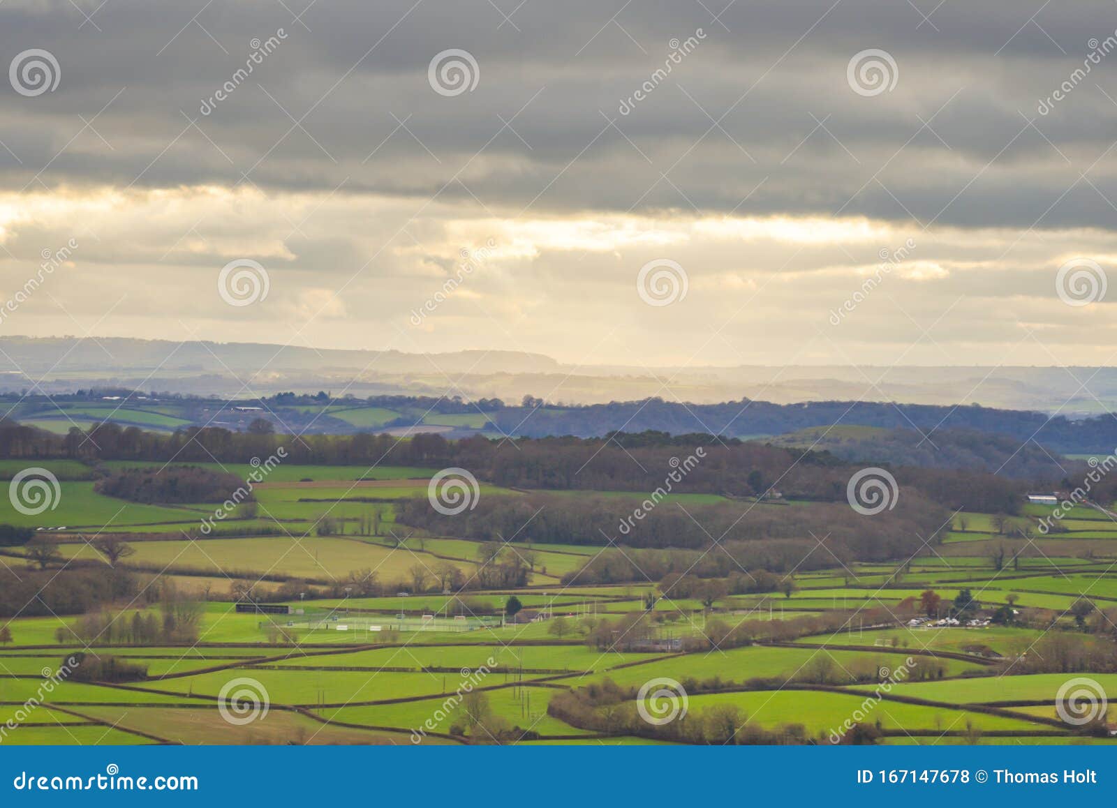 Wide Angle View of Dramatic English Countryside Landscape with Hills ...