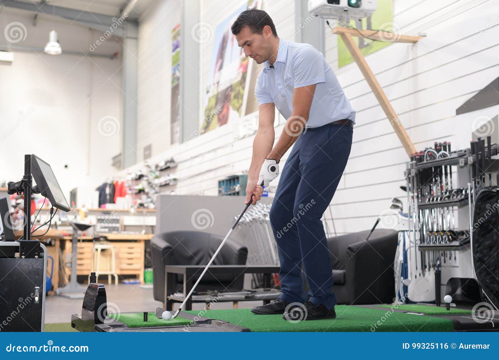 Wide Angle View from Driving Range Stall Stock Photo - Image of indoor ...