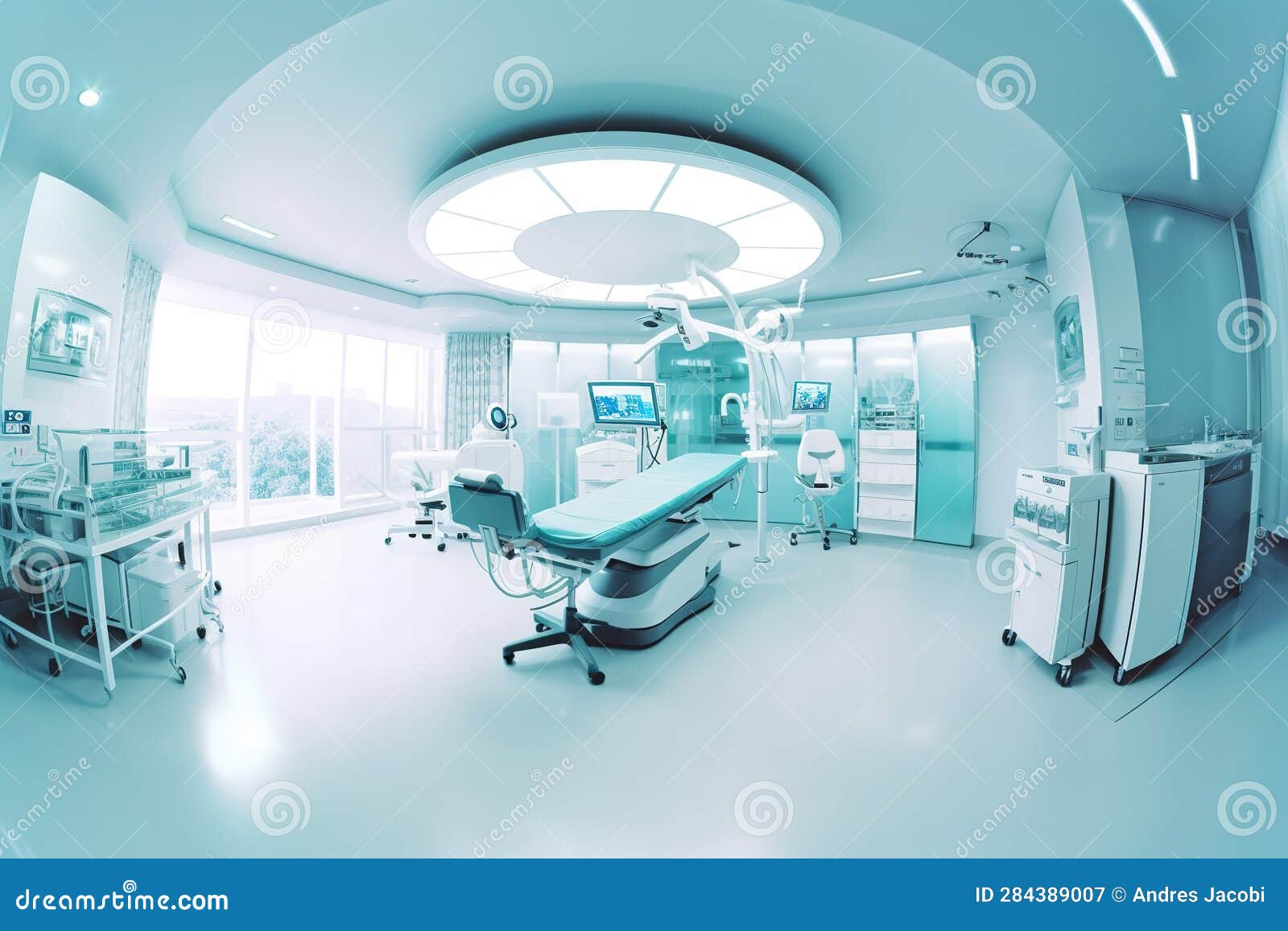 Wide Angle View of Empty Surgery Room Stock Illustration - Illustration ...