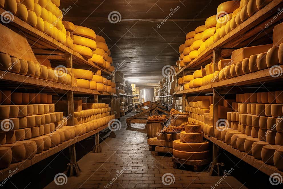 Wide-angle View of Expansive Cheese Cellar Stock Photo - Image of ...