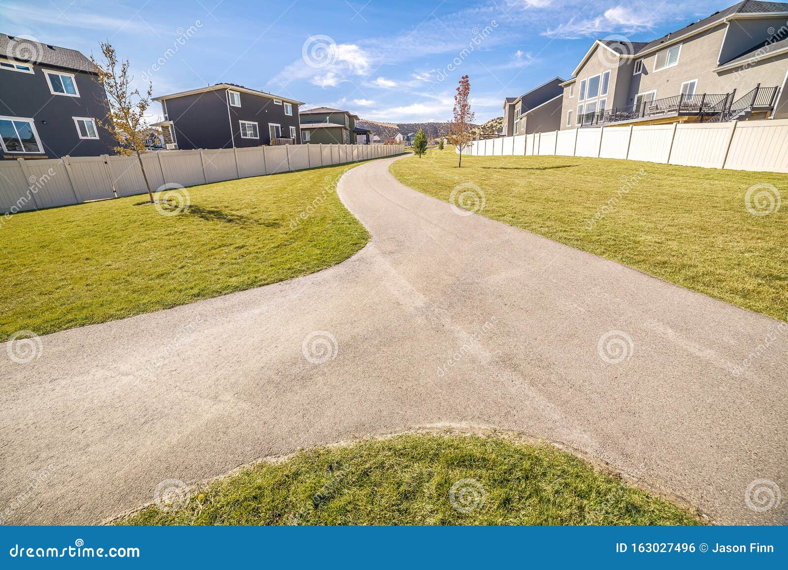 Wide Angle View of a Fork in a Pedestrian Walkway Stock Photo - Image ...