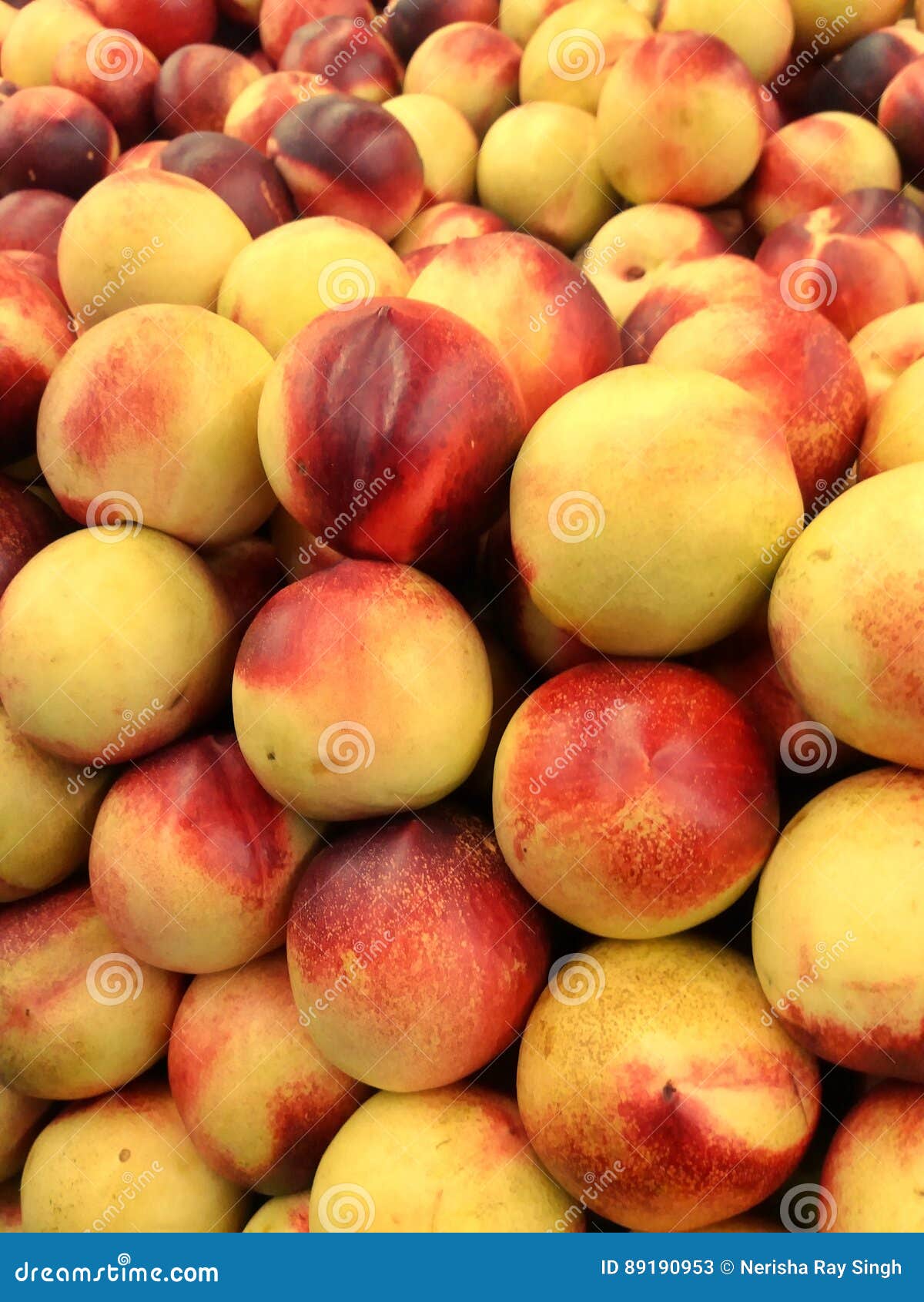 Wide Angle View of Fresh Organic Yellow and Red Nectarines Stock Image ...