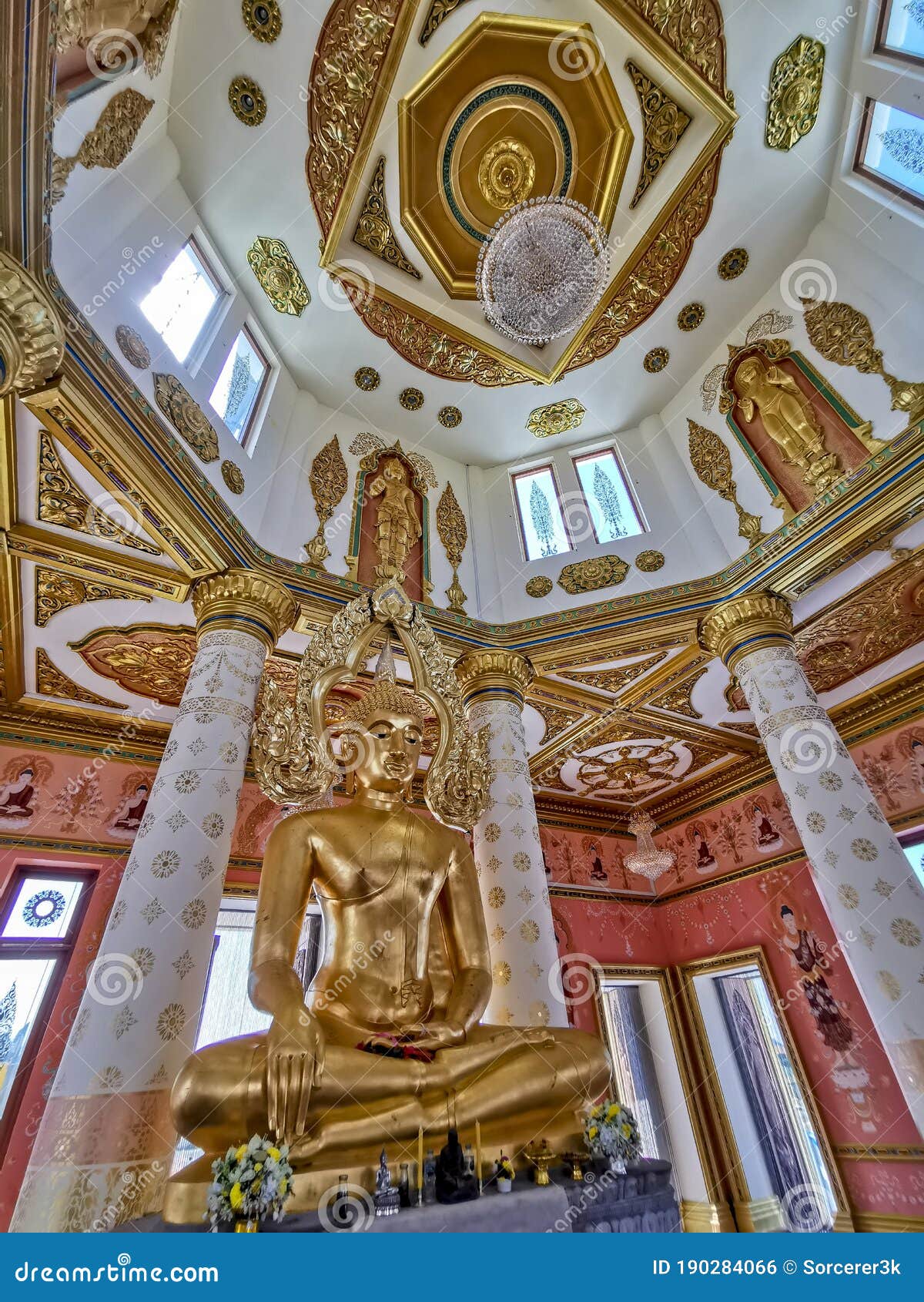 Wide Angle View of Interior of Buddhist Temple Stock Photo - Image of ...