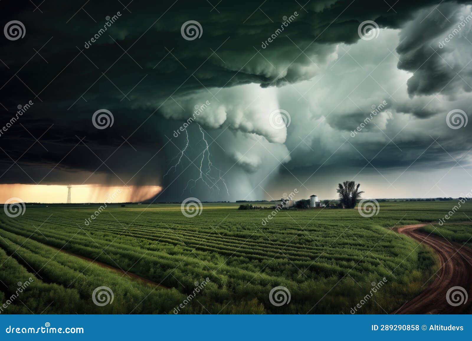 Wide-angle View of a Massive Tornado Over Plains Stock Photo - Image of ...