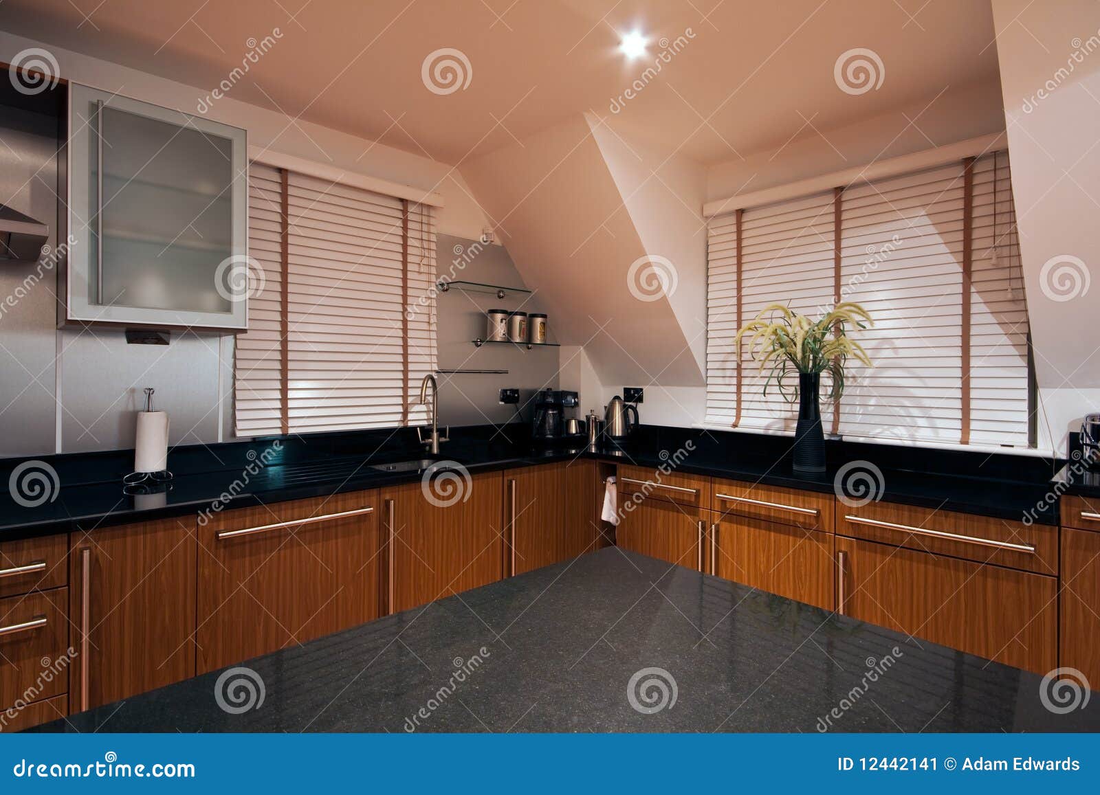 Wide Angle View of a Modern Luxury Kitchen Stock Image - Image of ...