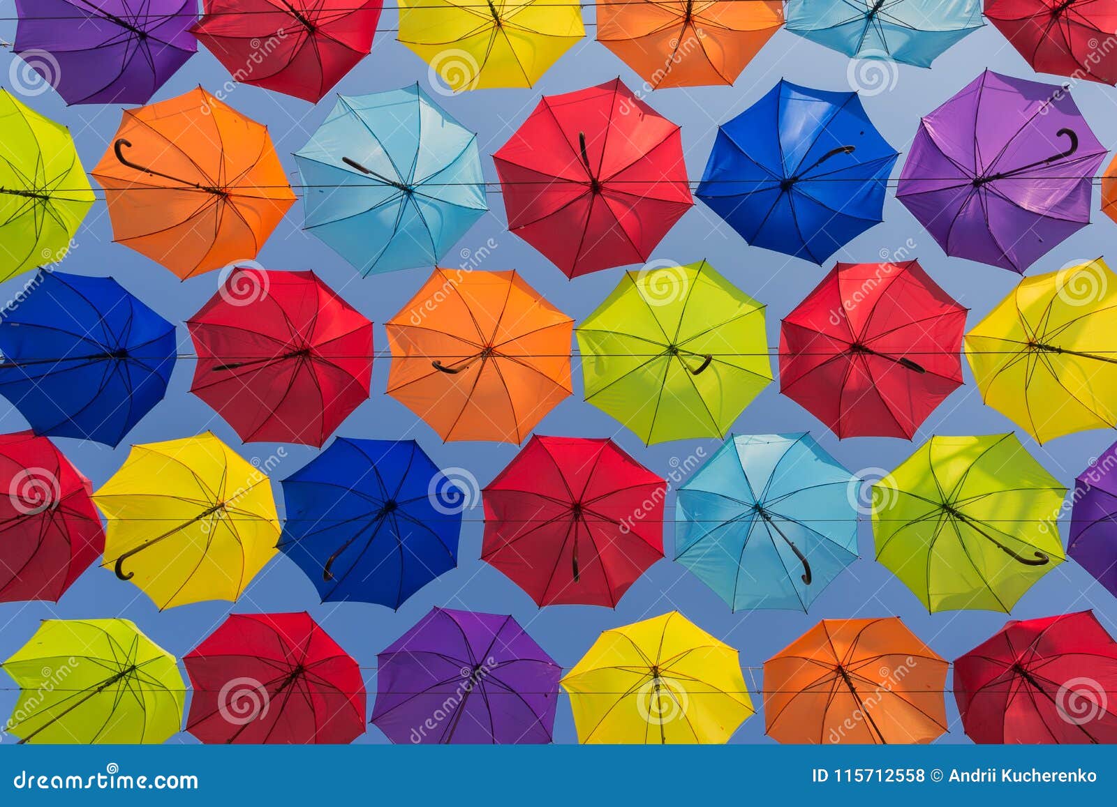 Wide Angle View of Multiple Colorful Umbrellas Stock Photo - Image of ...