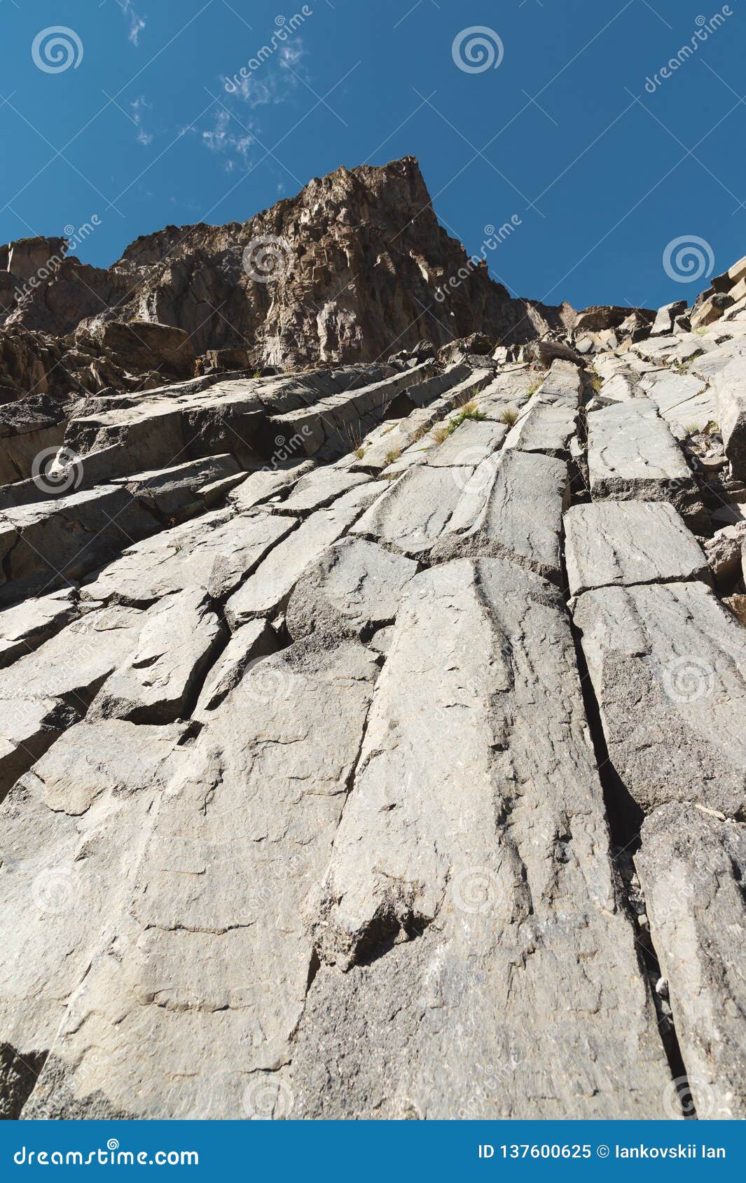 Wide Angle View of a Rocky Slope on a Sunny Summer Day. Structural ...