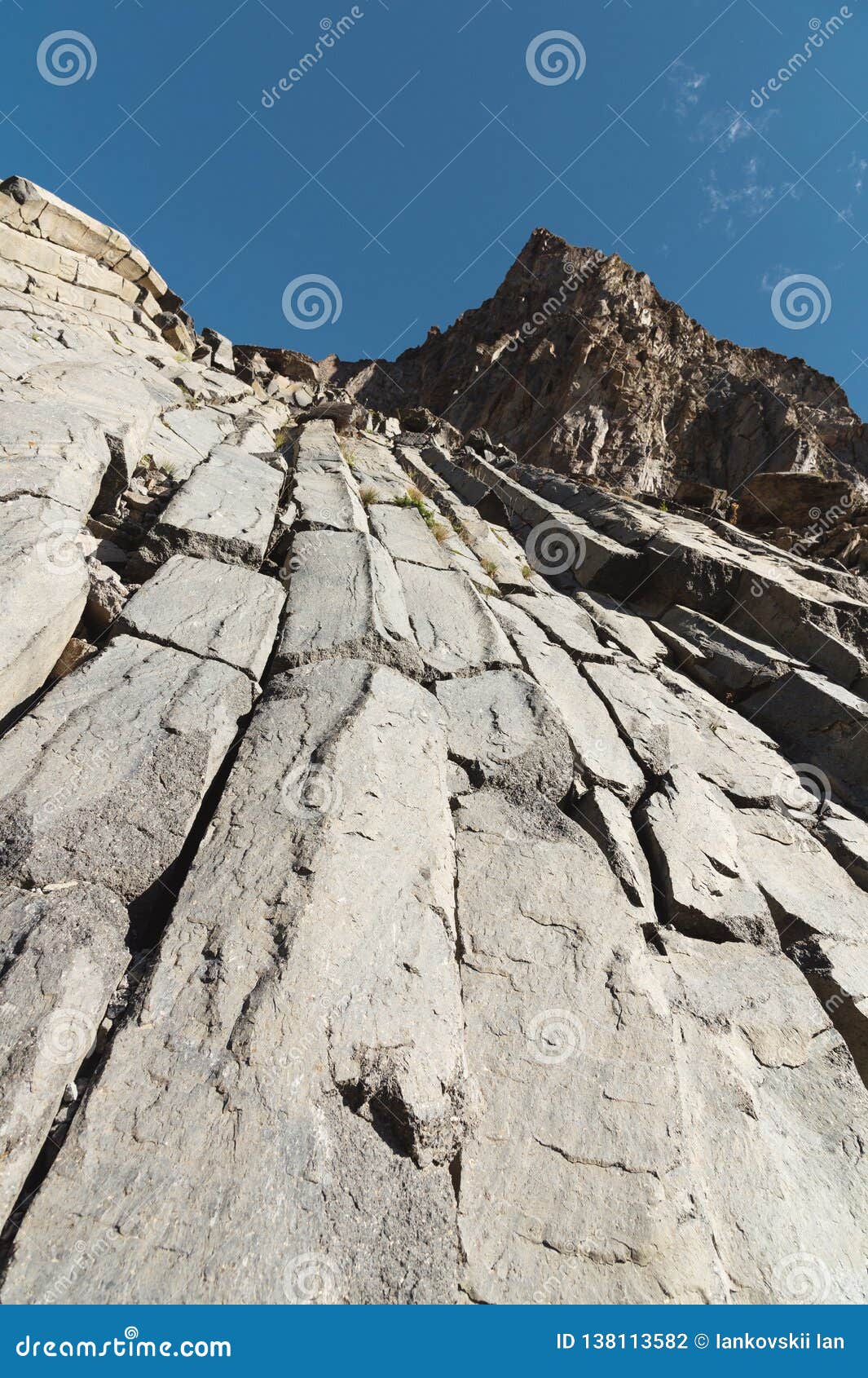 Wide Angle View of a Rocky Slope on a Sunny Summer Day. Structural ...