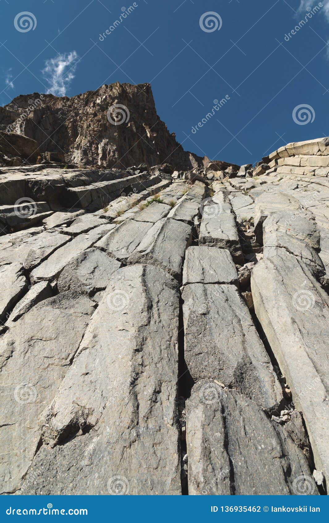 Wide Angle View of a Rocky Slope on a Sunny Summer Day. Structural ...