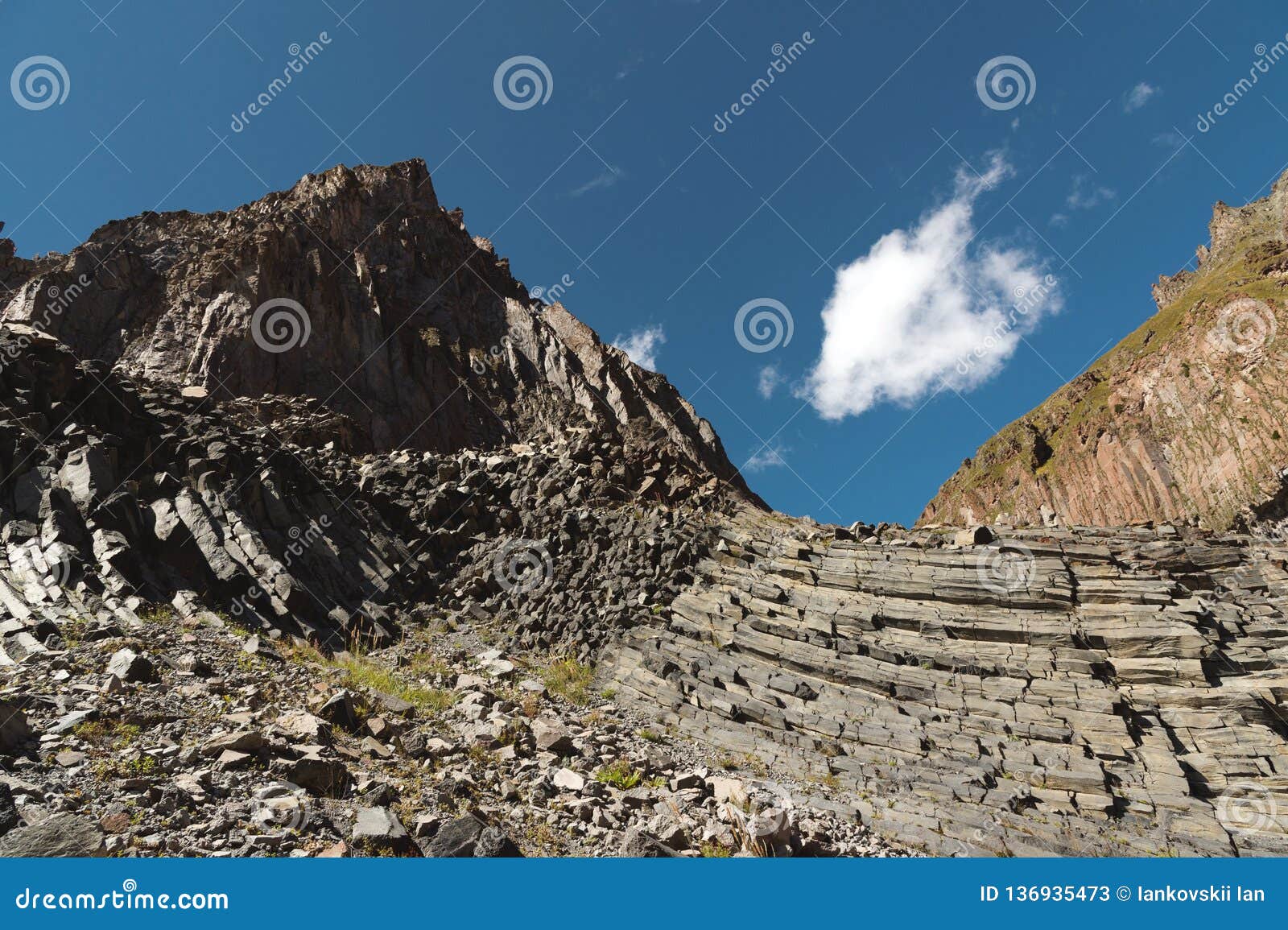 Wide Angle View of a Rocky Slope on a Sunny Summer Day. Structural ...