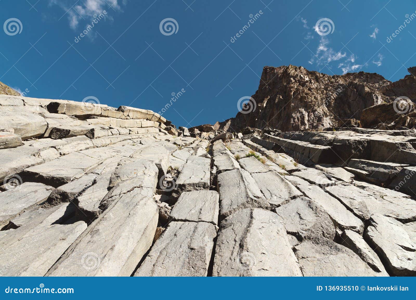 Wide Angle View of a Rocky Slope on a Sunny Summer Day. Structural ...