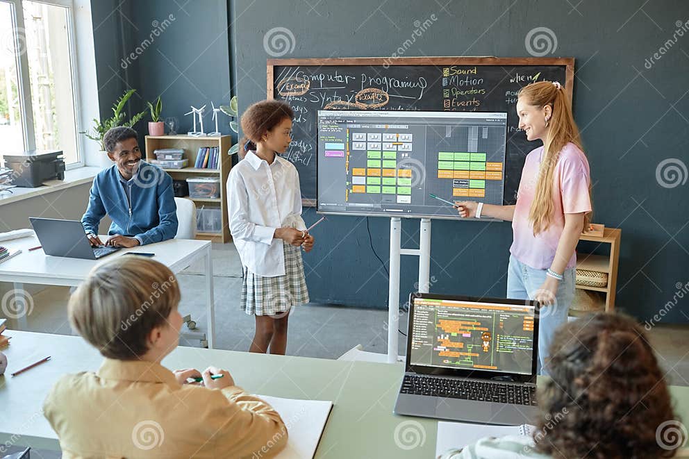 Wide Angle at Class with it Lesson in Progress Two Girls Giving ...